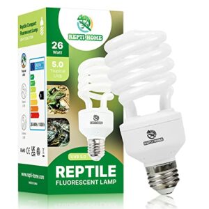 repti home uvb reptile light 5.0, 26w tropical and sub-tropical uva uvb bulb for reptiles, tropical terrarium compact fluorescent lamp, reptile uvb light bulb for chameleons, iguanas, and turtles