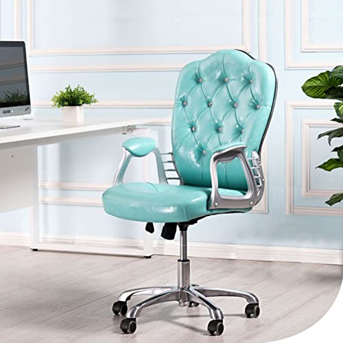 QQXX Home Office Chair Ergonomic Desk Chair Computer Chair with Lumbar Support Armrest Executive Rolling Swivel Adjustable Task Chair for Women Adults, Blue Leather