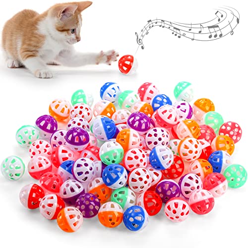 Bekith 120 Pack Plastic Cat Toy Ball with Bell, Kitten Chase Toy Interactive Cat Toys 6 Assorted Color