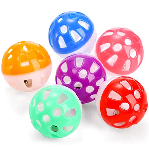 Bekith 120 Pack Plastic Cat Toy Ball with Bell, Kitten Chase Toy Interactive Cat Toys 6 Assorted Color