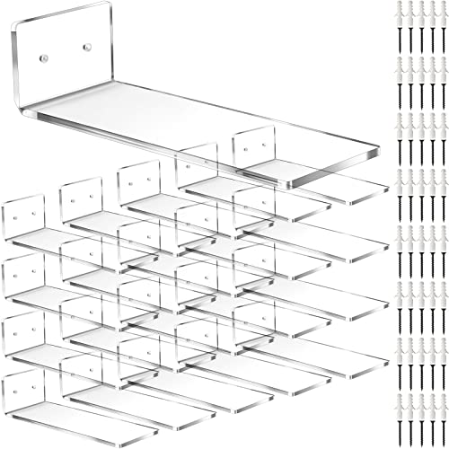 Treela 20 Pack Floating Shoe Shelves for Wall Acrylic Clear Floating Sneaker Shelves Display Shoe Wall Shelf Easy to Install Collections Includes Cross Screws Expansion Tubes (Clear, Medium)