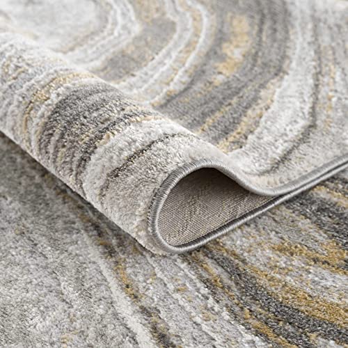 Hauteloom Liverpool Modern Abstract Bedroom Living Room Area Rug - Marble Swirl Pattern - Contemporary Bohemian Farmhouse - Light Grey, Dark Grey, Yellow - 7'10" x 10'