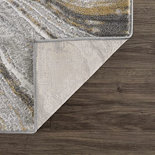 Hauteloom Liverpool Modern Abstract Bedroom Living Room Area Rug - Marble Swirl Pattern - Contemporary Bohemian Farmhouse - Light Grey, Dark Grey, Yellow - 7'10" x 10'