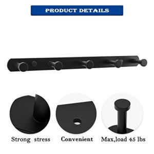 Potaosey 2 Pack Black Wall Coat Rack, Wall Mounted Coat Rack with 3 Hook,Modern Style Coat Rack Wall Mounted,Metal Coat Hooks Rail for Coat Hat Key Bathroom Bedroom Hotel Entryway (5 Hook-Black)