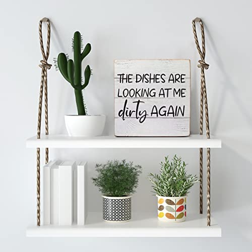 the Dishes are Looking at Me Dirty Again Wooden Box Sign Desk Decor, Kitchen Quote Wood Box Sign for Home Shelf Table Decoration 5 X 5 Inch