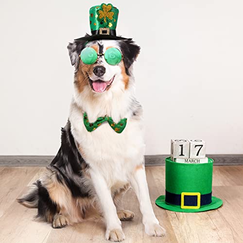 3 Pcs St Patrick's Day Dog Costume, St. Patty's Day Doggie Headband Green Round PET Sunglasses and Green Shamrock Bow Tie Kit for Medium Large Dogs