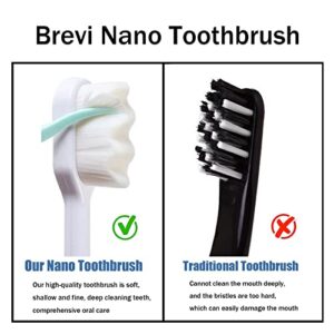 BREVI toothbrush, BREVI Nordic-Inspired Premium Nano Toothbrush, brevi toothbrush nano, Adult Extra Soft Toothbrush with 20000 Soft Bristles for Protect Sensitive Gums (White+Black Wave Head)