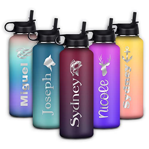 Personalized Water Bottle, Custom Sports Water Bottle with Name Customized Insulated Stainless Steel Vacuum Cup Bottle with Straw Lid, Christmas Valentine's Day Gift for Boys Girls Women Men 18oz/32oz