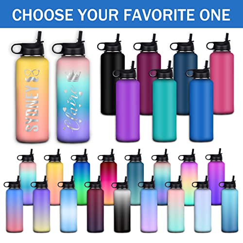 Personalized Water Bottle, Custom Sports Water Bottle with Name Customized Insulated Stainless Steel Vacuum Cup Bottle with Straw Lid, Christmas Valentine's Day Gift for Boys Girls Women Men 18oz/32oz