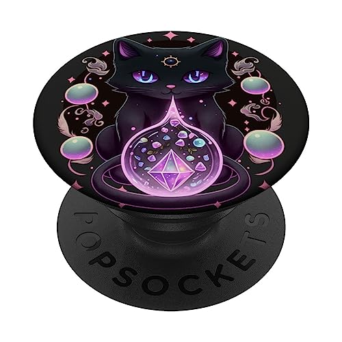 Goth Witchy Black Cat Crystal Alchemy Kawaii Pastel PopSockets Standard PopGrip