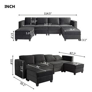 FCNEHLM Modular Sectional Sofa, Convertible U Shaped Modular Sofa with Storage Reversible Ottomans, 6 Seater Sofa Velvet Couch for Living Room