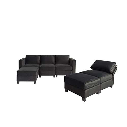 FCNEHLM Modular Sectional Sofa, Convertible U Shaped Modular Sofa with Storage Reversible Ottomans, 6 Seater Sofa Velvet Couch for Living Room