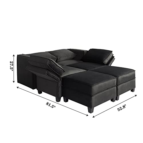 FCNEHLM Modular Sectional Sofa, Convertible U Shaped Modular Sofa with Storage Reversible Ottomans, 6 Seater Sofa Velvet Couch for Living Room