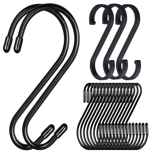 Weixinghera Hooks, S Hooks, Anti-Slip Heavy Duty S-Hook, S Hooks for Hanging, Small and Large Sizes Black Hanging Hooks , Suitable for use in Kitchens, Dormitories, Gardens, Camping, etc.