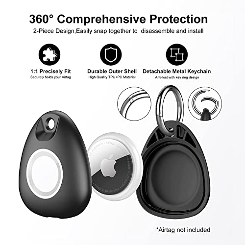 2 Pack Waterproof Airtag Holder Keychain Case, MLQYC Apple Air Tag GPS Tracker Full-Body Protective Cover for Wallet,Luggage,Cat,Dog,Pets (Black)