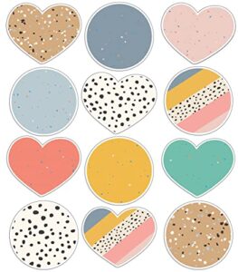 carson dellosa 12-piece we belong jumbo hearts and dots bulletin board cutouts, colorful hearts and black and white dot classroom cutouts for bulletin board decorations, and neutral classroom décor