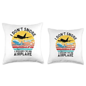 I Don't Snore I Dream I'm An Airplane Pilot Design Funny Aviation Quote, I Don't Snore I Dream I'm an Airplane Throw Pillow, 16x16, Multicolor