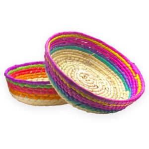 amantoli - 2 piece mexican handwoven tortilla basket set - large (8 inches) - colorful | tortilla | pancake | arepa| warmer - authentic handmade tortillero warmer basket set/mexican party - décor