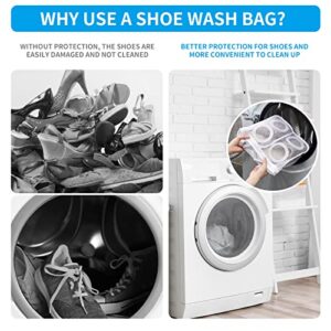 Creechwa 2PCS Shoe Washing Bags, Mesh Laundry Bags, Shoe Bag for Washing Machine With Carrying Handle and Zipper, Travel Organization Bags for Shoes, Underwear, Socks, Bras, Clothes (Square)