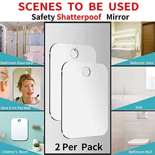 Shower Fog Free Mirror Shave (Medium 2 Pcs 6"x4") Shower Mirror Fogless for Shaving,Unbreakable Anti Fog Mirror,Portable Handheld Mirror, Frameless Plastic Makeup Mirror, Bathroom Wall Mirror Hanging