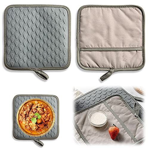 COMUSTER Silicone Pot Holders, with Gasket, Oven Heating pad, Non-Slip Silicone Surface Pot holdersr (Pot Holders Gray)