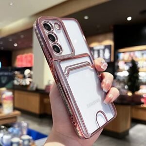 Doowear Galaxy S20 FE Case for Women Girls Wallet Card Slot Holder Camera Lens Protector Plated Bumper Clear Silicone Shockproof Protective Cover Phone Case for Samsung Galaxy S20 FE 5G-Rose Gold