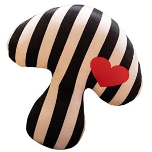 HXIYAN Black and White Striped Cushion, Shaped Pillow, Plush Mushroom Pillow, Lovely Chair, Sofa, Bedroom Decorative Pillow (15.7in, Love Stripe)