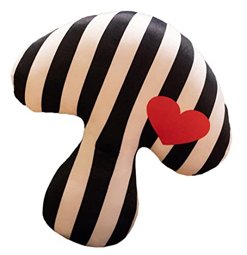 HXIYAN Black and White Striped Cushion, Shaped Pillow, Plush Mushroom Pillow, Lovely Chair, Sofa, Bedroom Decorative Pillow (15.7in, Love Stripe)