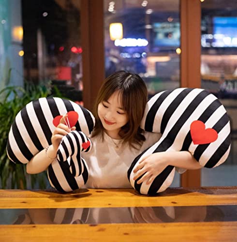 HXIYAN Black and White Striped Cushion, Shaped Pillow, Plush Mushroom Pillow, Lovely Chair, Sofa, Bedroom Decorative Pillow (15.7in, Love Stripe)