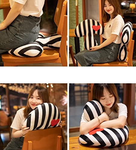 HXIYAN Black and White Striped Cushion, Shaped Pillow, Plush Mushroom Pillow, Lovely Chair, Sofa, Bedroom Decorative Pillow (15.7in, Love Stripe)