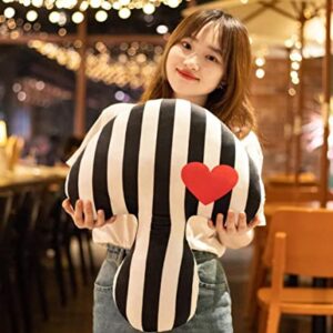 HXIYAN Black and White Striped Cushion, Shaped Pillow, Plush Mushroom Pillow, Lovely Chair, Sofa, Bedroom Decorative Pillow (15.7in, Love Stripe)