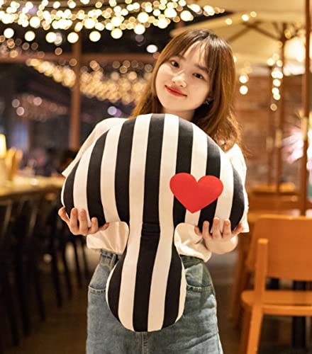 HXIYAN Black and White Striped Cushion, Shaped Pillow, Plush Mushroom Pillow, Lovely Chair, Sofa, Bedroom Decorative Pillow (15.7in, Love Stripe)