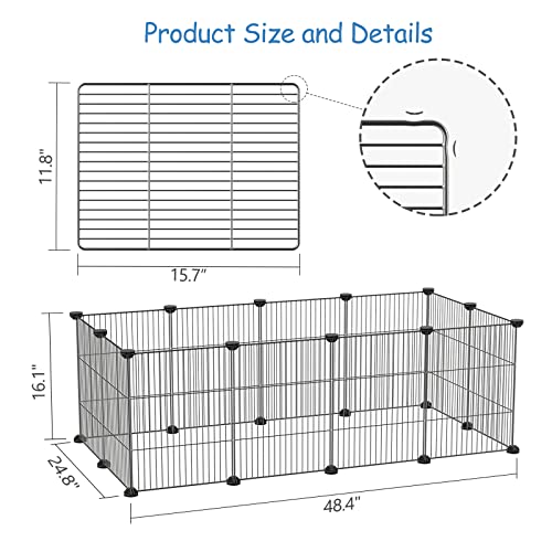 Pet Playpen Pet Fence Hamster Playpen, Guinea Pig Playpen Small Animal Playpen Portable Playpen, Rabbit Playpen Guinea Pig Cages, Metal Wire Fence for Puppys Rabbit Kitten Hedgehog, Portable, Black