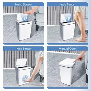 BIGEBAN Bathroom Touchless Trash Can with Lids 3.5 Gallon Automatic Motion Sensor Trash Can, Slim Smart Garbage Can for Bathroom, Kitchen, Office, Bedroom, Living Room, Toilet