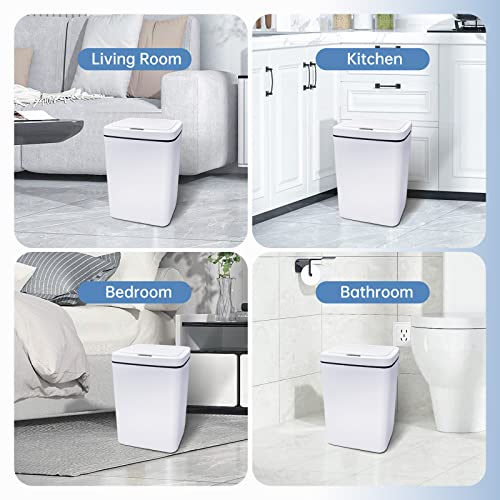 BIGEBAN Bathroom Touchless Trash Can with Lids 3.5 Gallon Automatic Motion Sensor Trash Can, Slim Smart Garbage Can for Bathroom, Kitchen, Office, Bedroom, Living Room, Toilet