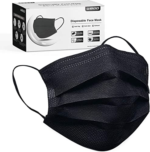 Disposable Face Mask, 4 Layers Safety Masks (Pack of 50) with Elastic Ear Loop Comfortable Breathable (Black)