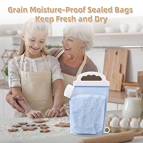 2 Pcs Grain Moisture Proof Sealed Bag, Stand-Up Silicone Dry Food Storage Bag, Liquid Storage Container with Capacity, Portable Grain-Grade Storage Bag for Cereals, Flour, Pet Food, Beverages