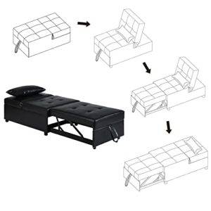 FURNIMOND Ottoman Pull Out Sleeper Sofa Bed Chair, 4 in 1 Convertible Multi Function Folding Single Sofa Bed for Adults, Armless Guest Bed for Living Room Small Space, Apartment