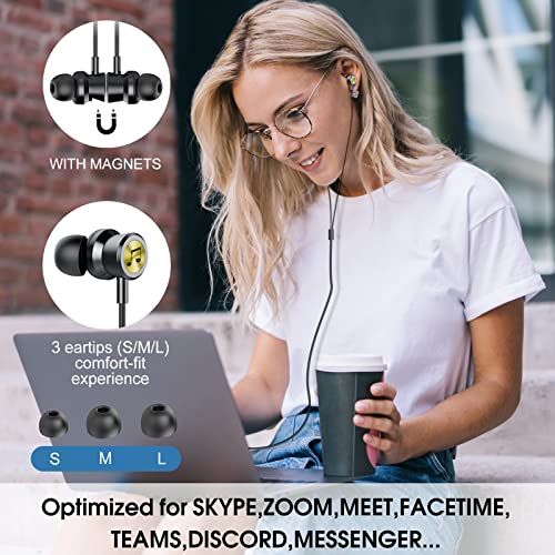 in Ear Earphones USB Type C Headphones for Laptop with Microphone, Magnetic Noise Canceling Headset Compatible for PC iPad Pro Samsung MacBook (Black2)