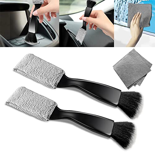 Wazzh 2 Packs Multi Function car Detail Brush with Microfiber Towels for Cars, car Detailing Supplies for Women, car Interior Cleaning Supplies fit for Air Vents, Dashboard