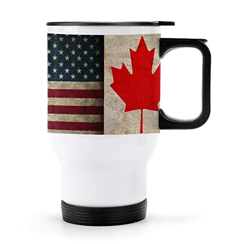 Retro America Canada Flag 14 Oz Travel Coffee Mug Stainless Steel Vacuum Insulated Cup with Lid