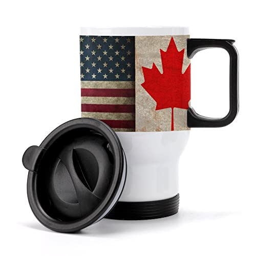 Retro America Canada Flag 14 Oz Travel Coffee Mug Stainless Steel Vacuum Insulated Cup with Lid