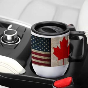 Retro America Canada Flag 14 Oz Travel Coffee Mug Stainless Steel Vacuum Insulated Cup with Lid