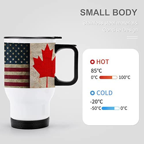 Retro America Canada Flag 14 Oz Travel Coffee Mug Stainless Steel Vacuum Insulated Cup with Lid