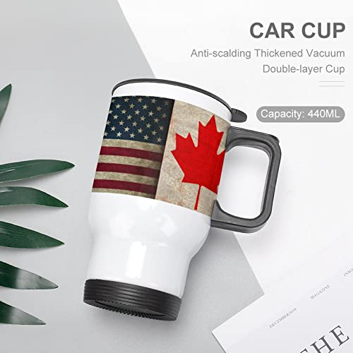 Retro America Canada Flag 14 Oz Travel Coffee Mug Stainless Steel Vacuum Insulated Cup with Lid