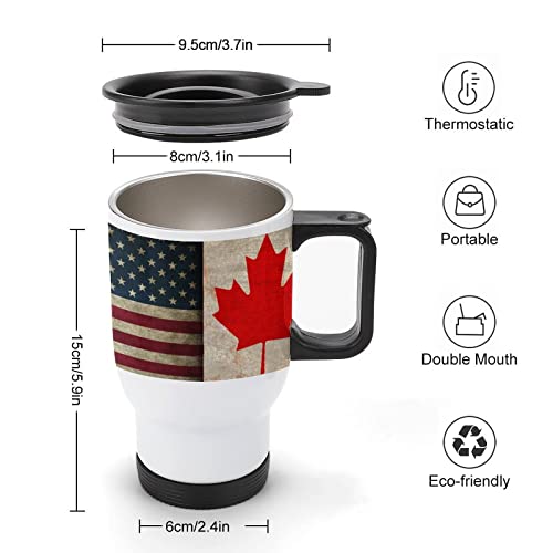 Retro America Canada Flag 14 Oz Travel Coffee Mug Stainless Steel Vacuum Insulated Cup with Lid