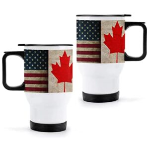 Retro America Canada Flag 14 Oz Travel Coffee Mug Stainless Steel Vacuum Insulated Cup with Lid