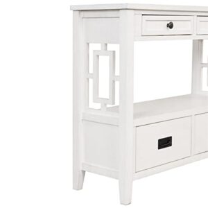 LKTART 36'' Antique White Farmhouse Pine Wood Buffet Sideboard Storage Cabinet with 4 Drawers and 1 Storage Shelf Sideboard Entry Console Table for Living Room Dining Room Kitchen Hallway Entryway