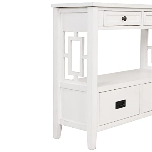 LKTART 36'' Antique White Farmhouse Pine Wood Buffet Sideboard Storage Cabinet with 4 Drawers and 1 Storage Shelf Sideboard Entry Console Table for Living Room Dining Room Kitchen Hallway Entryway