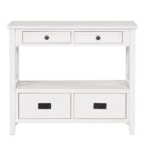 LKTART 36'' Antique White Farmhouse Pine Wood Buffet Sideboard Storage Cabinet with 4 Drawers and 1 Storage Shelf Sideboard Entry Console Table for Living Room Dining Room Kitchen Hallway Entryway